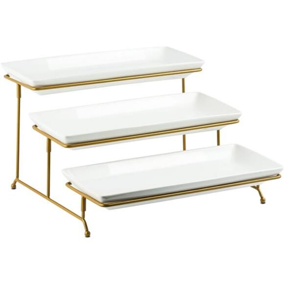 Dining | Large Tiered Serving Stand With Platters 3 Tier Serving Stand ...